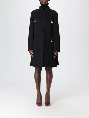 Valentino Garavani Button-up A-line Hem Coat With Gold Accents - Black