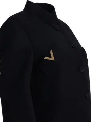 Valentino Garavani Button-up A-line Hem Coat With Gold Accents - Black