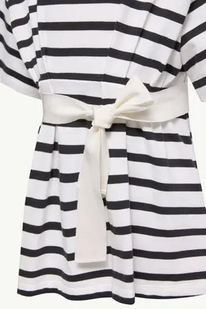 Moncler Striped T-shirt Dress With Floral Embroidery And Belt