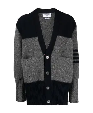 Thom Browne V-neck Oversized Jersey Cardigan With Stripe Details