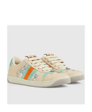 Gucci Screener Lace-up Sneakers With Double G Detail - Nude