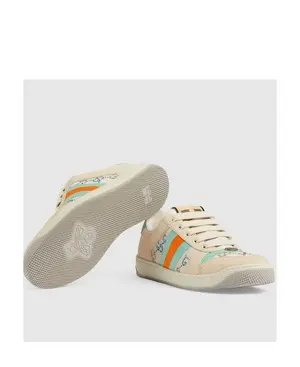 Gucci Screener Lace-up Sneakers With Double G Detail - Nude