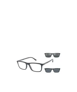Emporio Armani Matte Effect Rectangle Eyeglasses With Sunglass Clips - Black