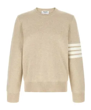Thom Browne 4-bar Milan Stitch Knitted Crew Neck Sweater - Beige