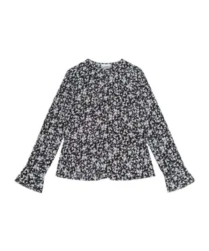 GANNI Printed Crepe O-neck Blouse - Black