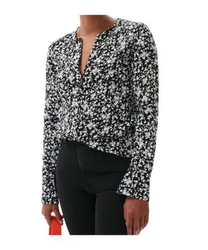 GANNI Printed Crepe O-neck Blouse - Black