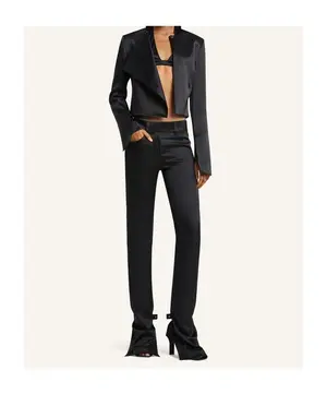 COURREGES Oblique Satin Tailored Cropped Jacket - Black