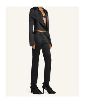 COURREGES Oblique Satin Tailored Cropped Jacket - Black