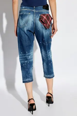 Dsquared2 Distressed Cropped Jeans With Paint Splatter