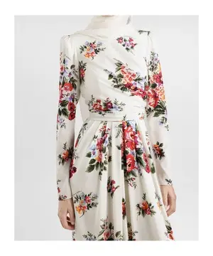 Dolce & Gabbana Floral Print Long Sleeve Charmeuse Dress