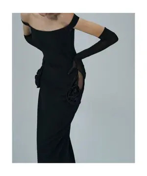Magda Butrym Off Shoulder Midi Dress With Rose Appliqué Cutouts
