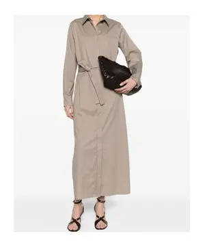Peserico Long Sleeve Belted Shirt Dress With Side Slits