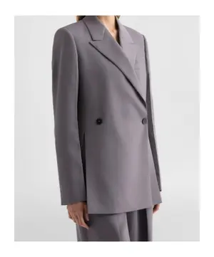 JIL SANDER Gabardine Double Breasted Blazer - Gray
