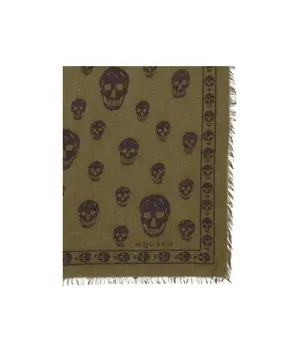 Alexander McQueen Classic Skull Printed Frayed-edeg Scarf - Green