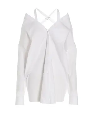 Prada Oversized Long-sleeved Shirt With Enamelled Triangle Logo
