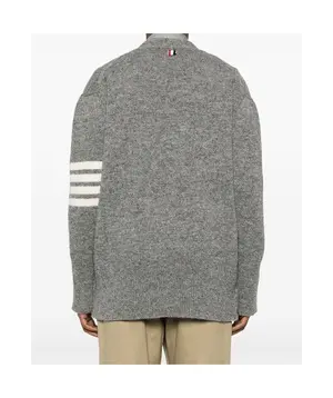 Thom Browne V-neck Cardigan With Four-bar Detail - Gray