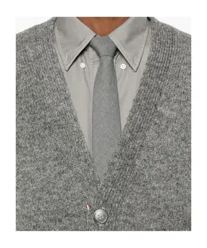 Thom Browne V-neck Cardigan With Four-bar Detail - Gray