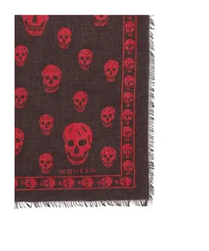 Alexander McQueen Classic Skull Printed Frayed-edeg Scarf - Deep Red