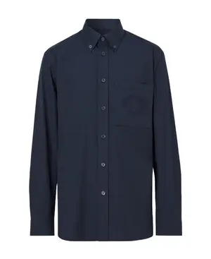 Burberry Logo-embroidered Long-sleeved Shirt - Blue