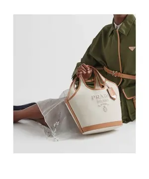 Prada Logo Printed Medium Top Handle Bag