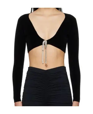 Alexander Wang Long-sleeved Cropped Cardigan With Crystal Embellishments