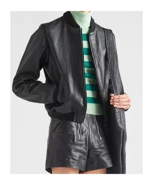 Prada Long-sleeved Zipped Leather Bomber Jacket