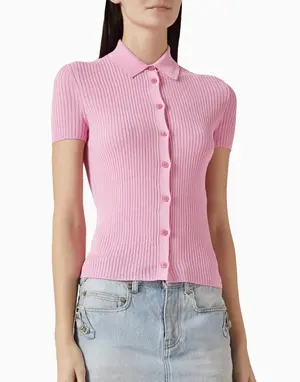 Balenciaga Short-sleeve Rib-knit Collared Top