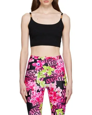 Versace Medusa Plaque Cropped Knit Top - Black