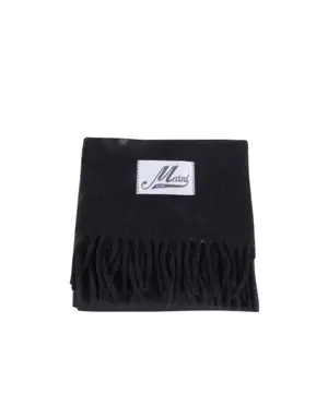 Marni Logo Patch Fringed Scarf - Black
