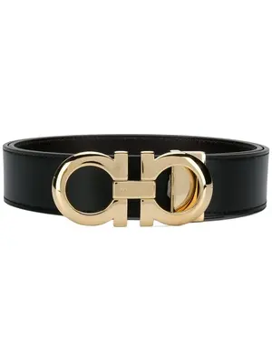 FERRAGAMO Salvatore Ferragamo Gancini Leather Belt Black