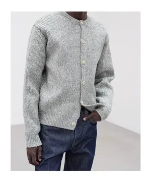 Auralee Double-faced Wool Alpaca Low Gauge Knit Crew-neck Cardigan - Light Gray