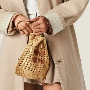 Miu Miu Woven Fabric Mini-bag With Leather Handle - Nude
