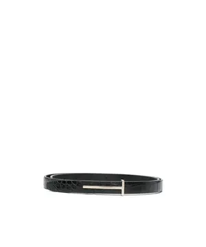 TOM FORD Crocodile Belt With Logo Buckle - Black