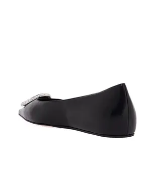Amina Muaddi Pointed Ballet Flats With Crystal Embellishment - Black