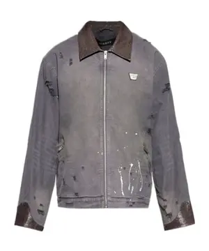 MISBHV Distressed Collared Zip Up Jacket - Graphite
