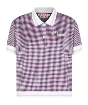 Marni Check Embroidery Polo Top - Purple