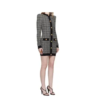 Balmain Tweed Long-sleeve Dress With Decorative Buttons - Black