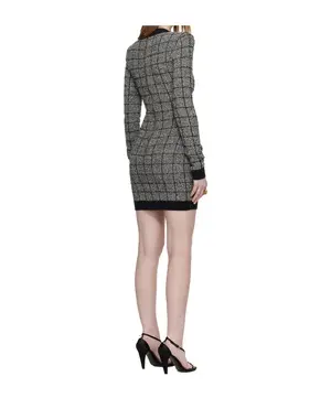 Balmain Tweed Long-sleeve Dress With Decorative Buttons - Black