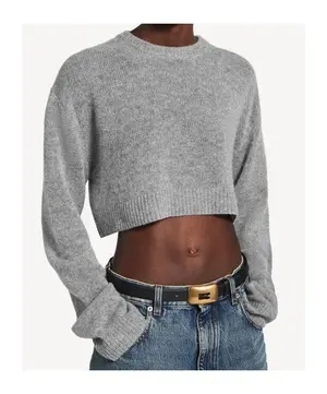 Balenciaga Cropped Crewneck Sweater - Light Gray