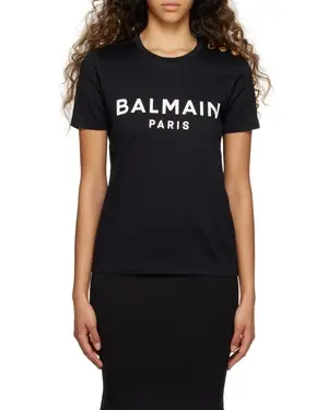 Balmain Logo Print Crewneck T-shirt With Embellished Shoulders