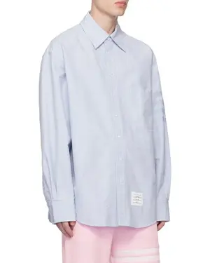 Thom Browne Striped Collared Button-up Shirt - Light Blue