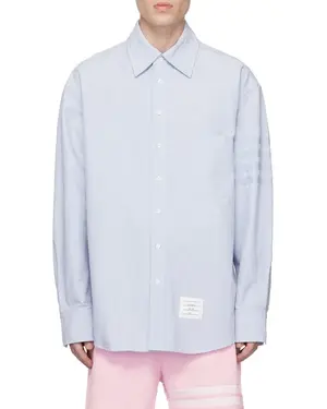 Thom Browne Striped Collared Button-up Shirt - Light Blue