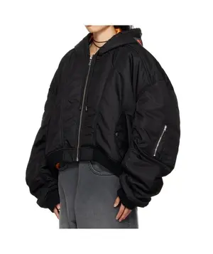 LU'U DAN Patch Bomber Jacket With Drawstring Hood