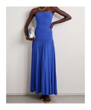 Zimmermann Strapless Ribbed Maxi Dress With Pleated Skirt