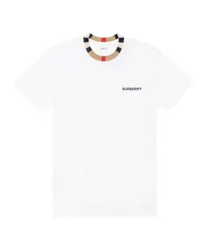 Burberry Check Round Collar T-shirt White