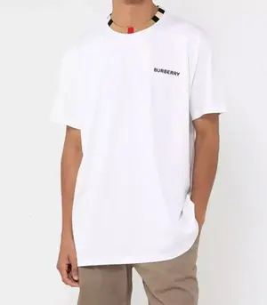 Burberry Check Round Collar T-shirt - White