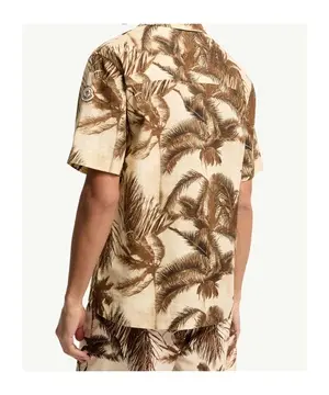 Moncler Cotton Linen Blend Short Sleeve Shirt - Beige/green