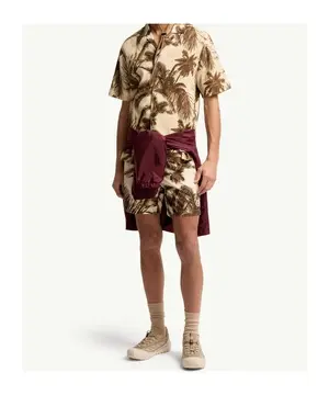 Moncler Cotton Linen Blend Short Sleeve Shirt - Beige/green