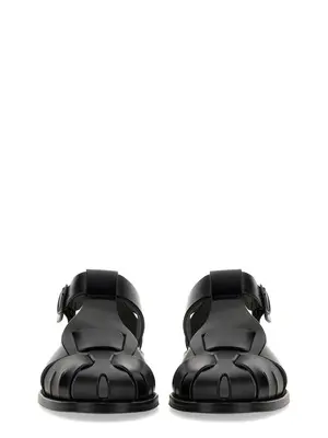Hereu Pesca Cut-out Leather Sandals - Black