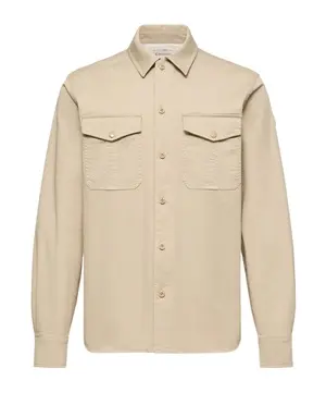Moncler Cotton Blend Gabardine Long Sleeve Shirt - Light Beige